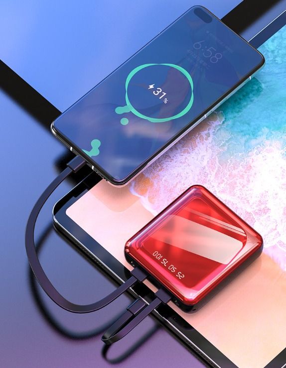 Mini Square Power Bank With Wires 3 in 1 Chargers Large Capacity ...