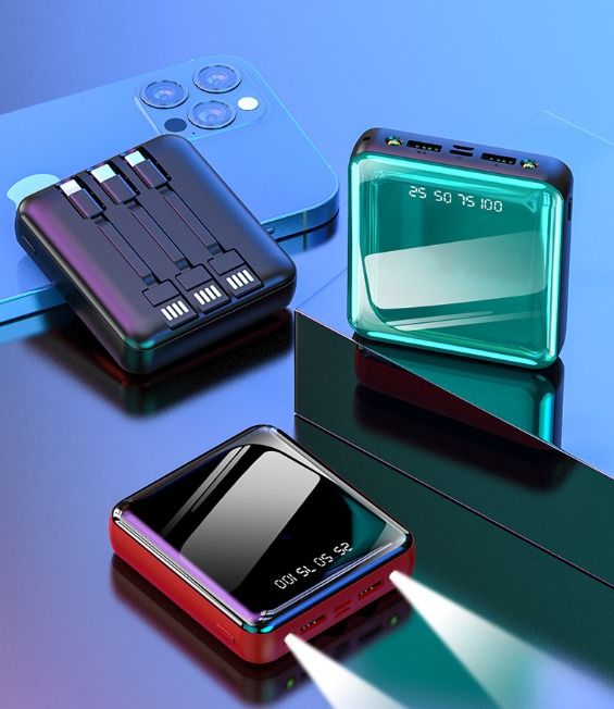 Mini Square Power Bank With Wires 3 in 1 Chargers Large Capacity ...