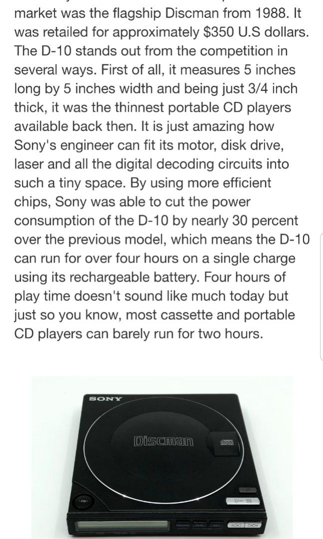 Rare 1987 Sony Discman D-100 White Metal Casing, Audio, Portable Music ...