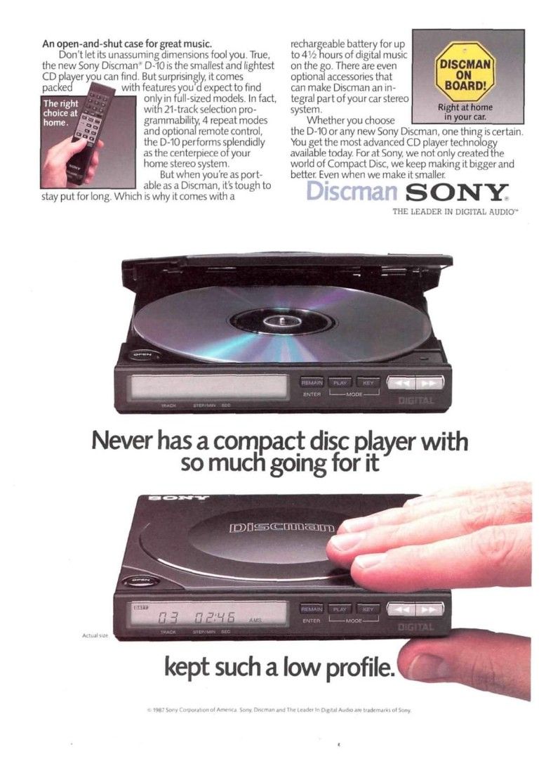 Rare 1987 Sony Discman D-100 White Metal Casing, Audio, Portable Music Players on Carousell