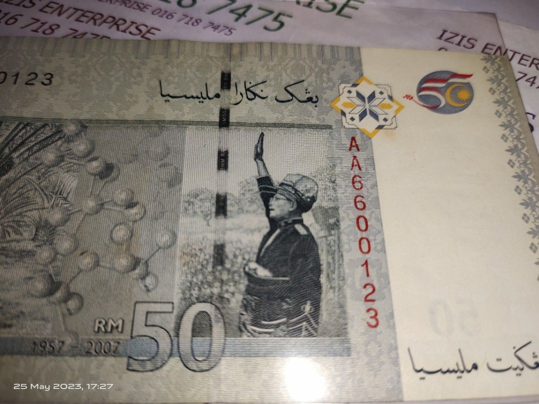 RM50 Merdeka 50 tahun First Prefix AA and Replacement ZA, Hobbies ...