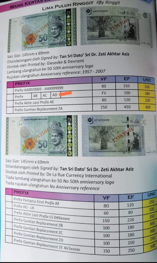 RM50 Merdeka 50 tahun First Prefix AA and Replacement ZA, Hobbies ...