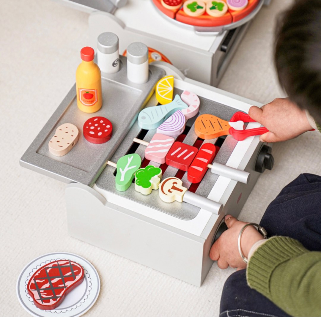 SG [Instocks] Wooden BBQ Kebab Oven Set Kids Toys Kitchen Pretend Play ...