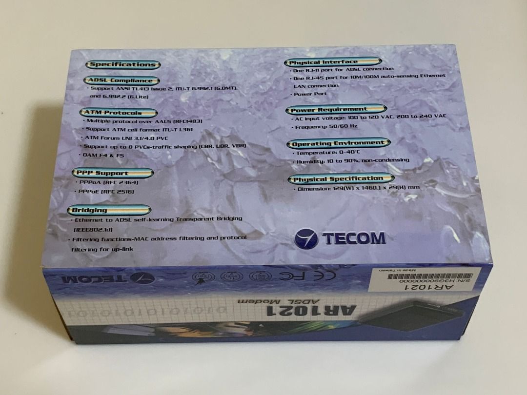 Tecom ADSL Modem (AR1021), Computers & Tech, Parts & Accessories, Networking on Carousell