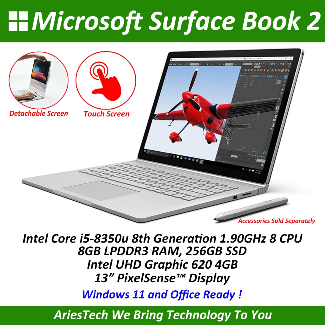 Used Microsoft Surface Book 2 Detachable 2-in-1 Dual Battery Laptop ...