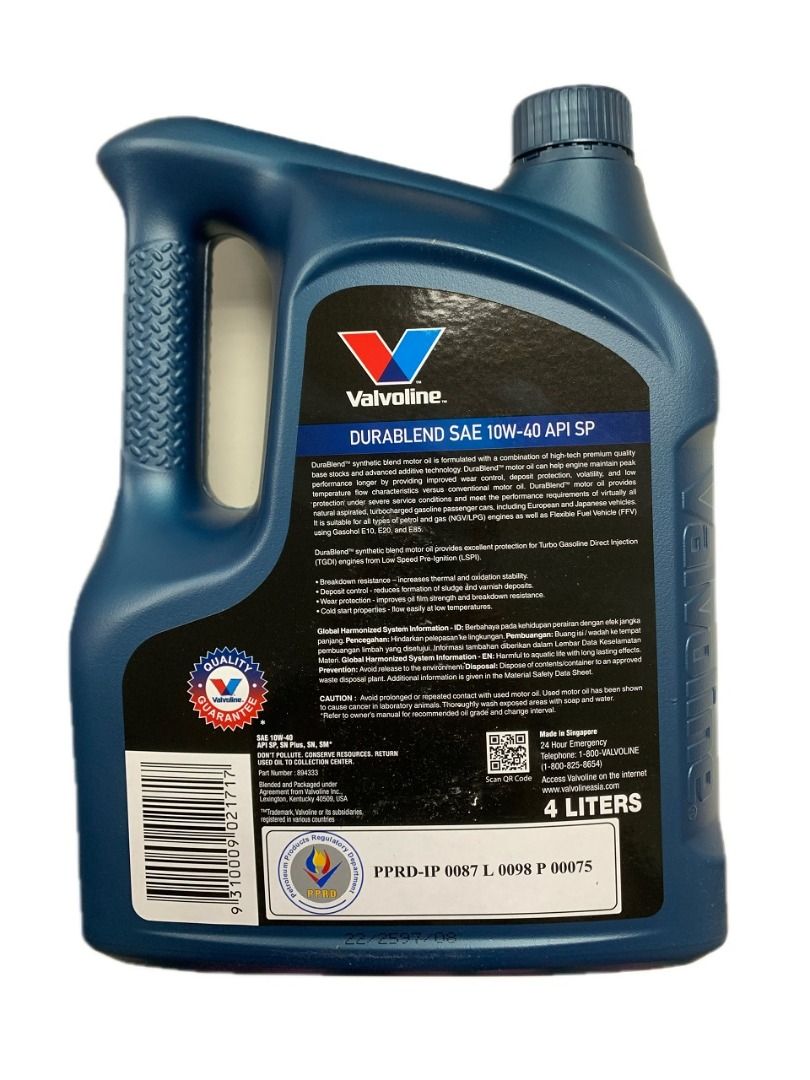 Valvoline Engine Oil-Semi Synthetic 10W40 SP 4Liters Durablend ...