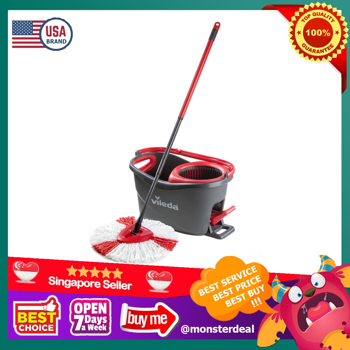 Vileda Easy Wring and Clean Turbo Microfibre Mop and Bucket Set, 48.5 X ...