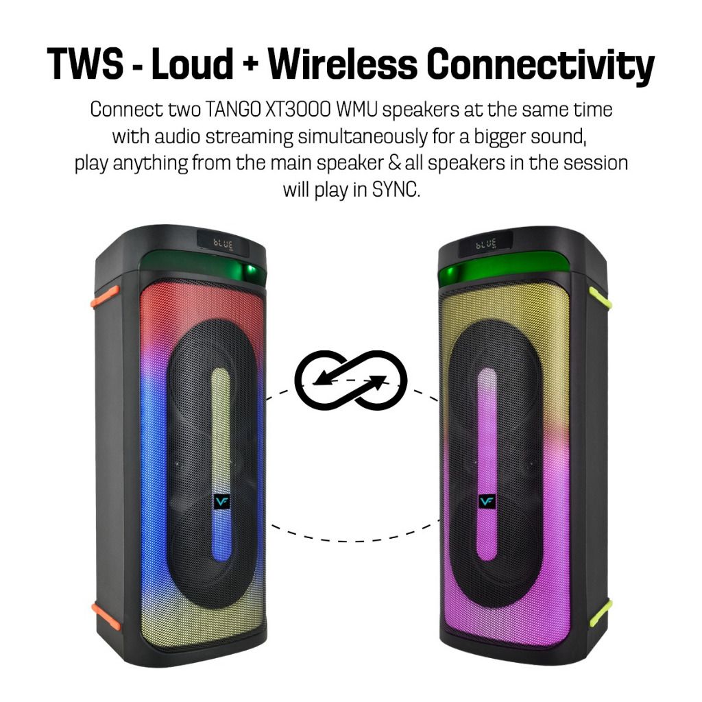 Vinnfier Tango XT3000 WMU 600W Bluetooth Potable HI-FI Loud Speaker PartyBox Karaoke Speaker FM ...