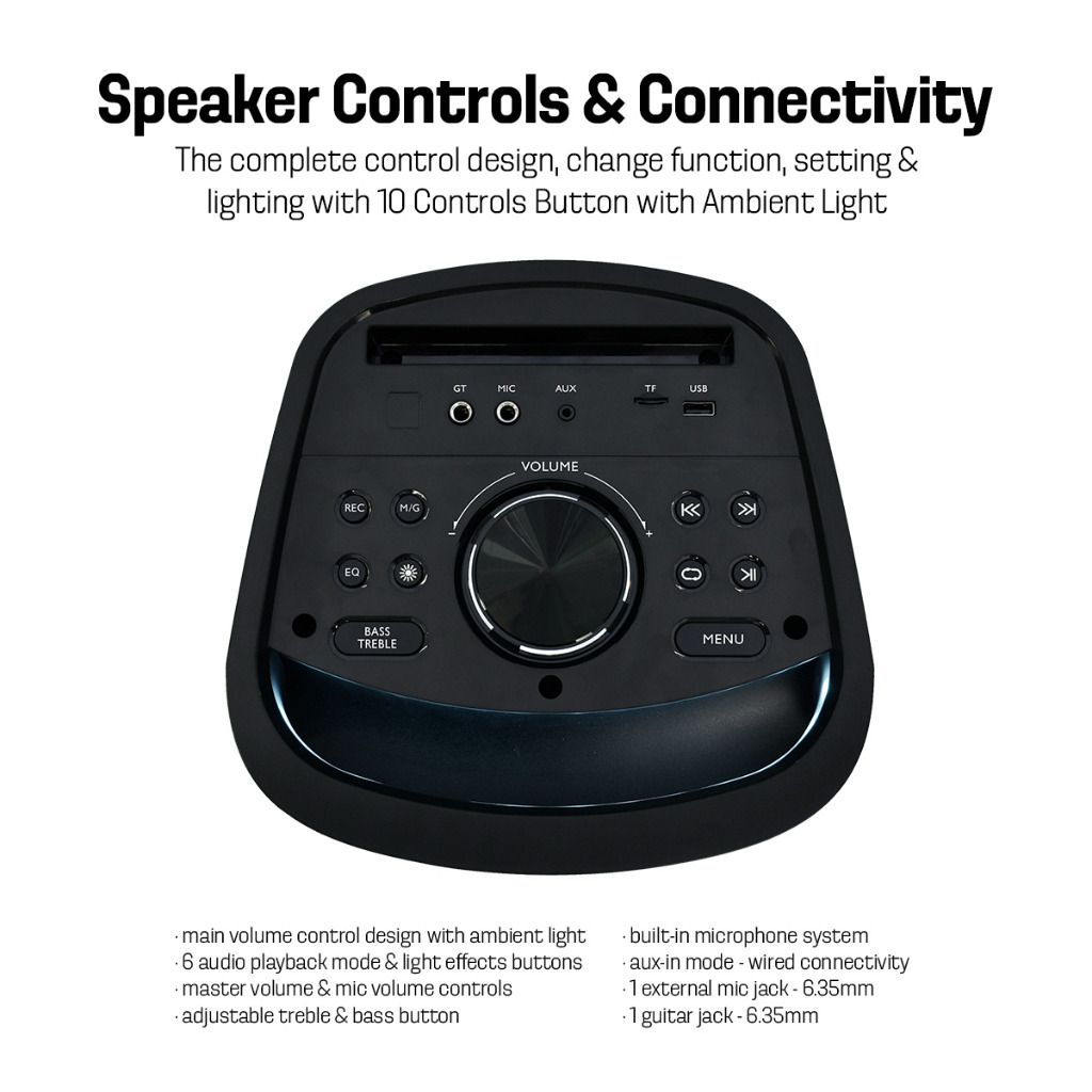 Vinnfier Tango XT3000 WMU 600W Bluetooth Potable HI-FI Loud Speaker PartyBox Karaoke Speaker FM ...