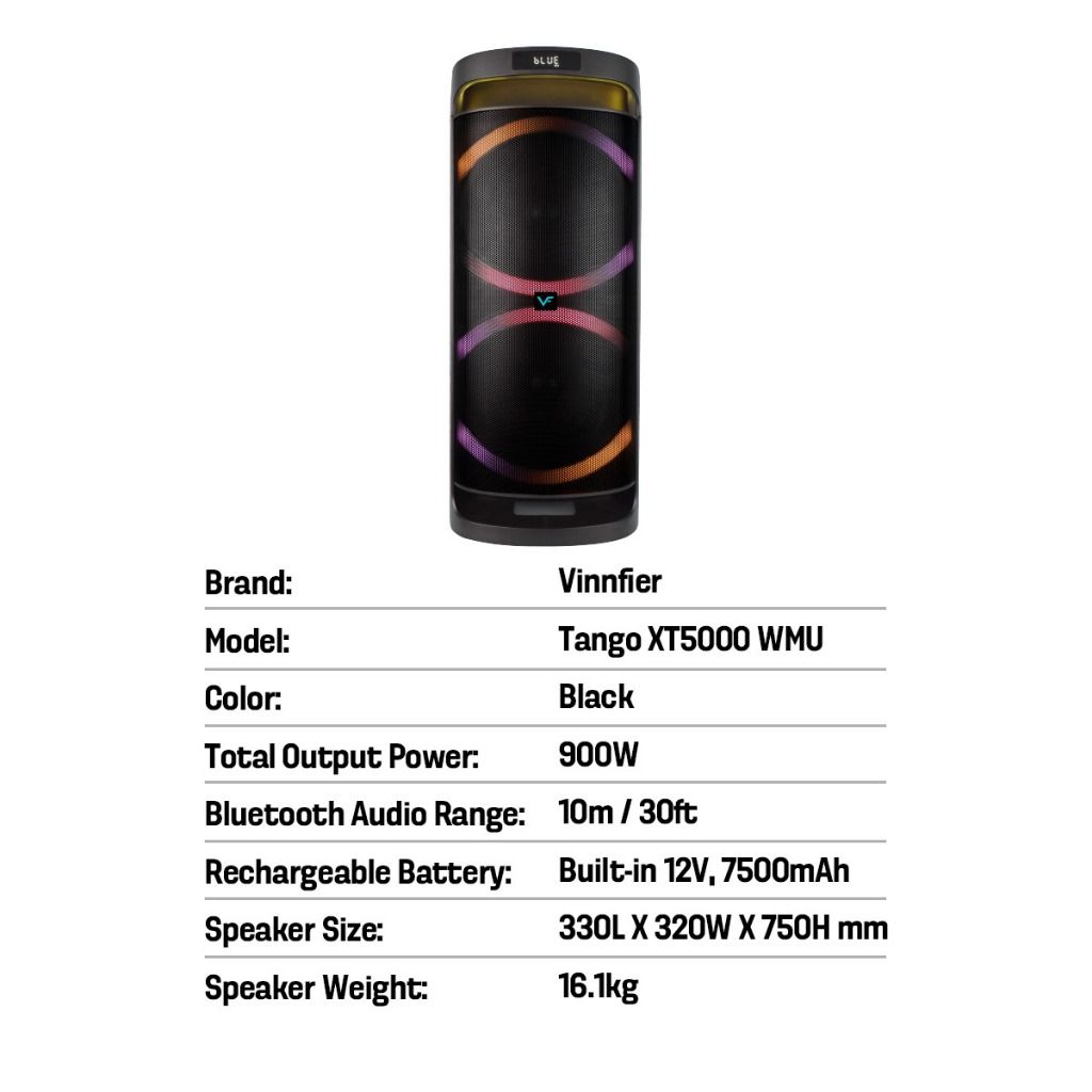 Vinnfier TANGO XT5000 WMU 900W Bluetooth Potable HI-FI Loud Speaker ...