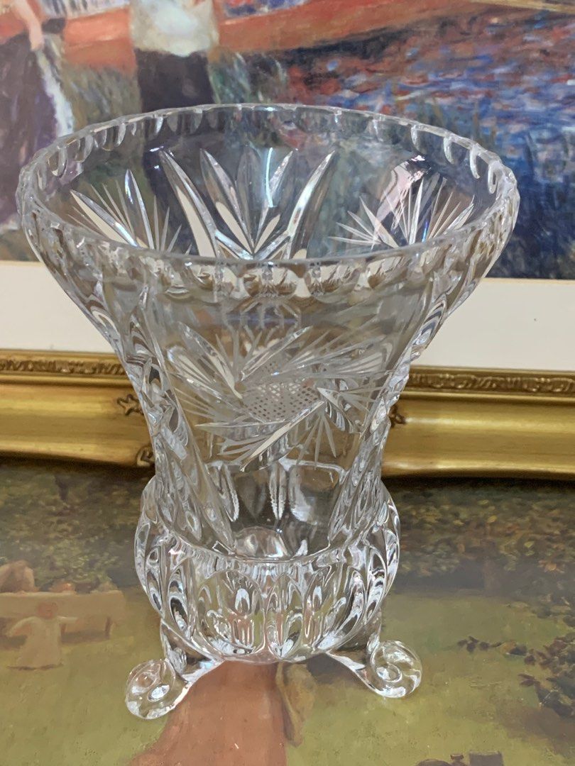 Vintage Thistle Deep Cut Crystal Vase, Furniture & Home Living, Home ...