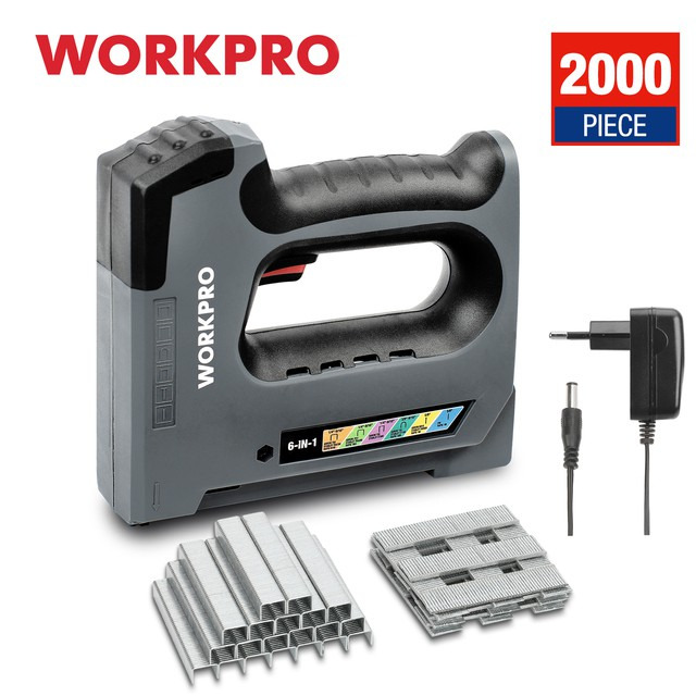 WORKPRO 6 In1 Electric Cordless Stapler 3.6V Heavy Duty Staple Gun Rechargable Tacker free ...