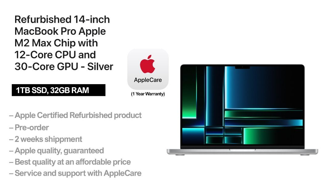 [1TB,32,M2 max]Refurbished 14-inch MacBook Pro Apple M2 Max Chip with 12‑Core CPU and 30‑Core ...