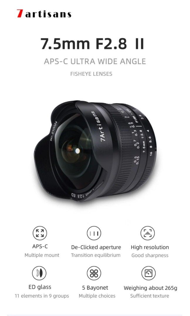 7artisans 7.5mm F2.8 Mark II APS-C MF Fisheye Lens (EOSM Mount), Photography, Lens & Kits on ...
