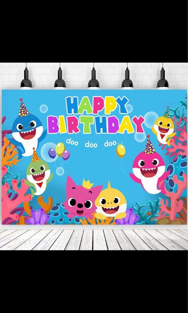 Baby Shark Birthday Backdrop with Hook, Hobbies & Toys, Stationery ...