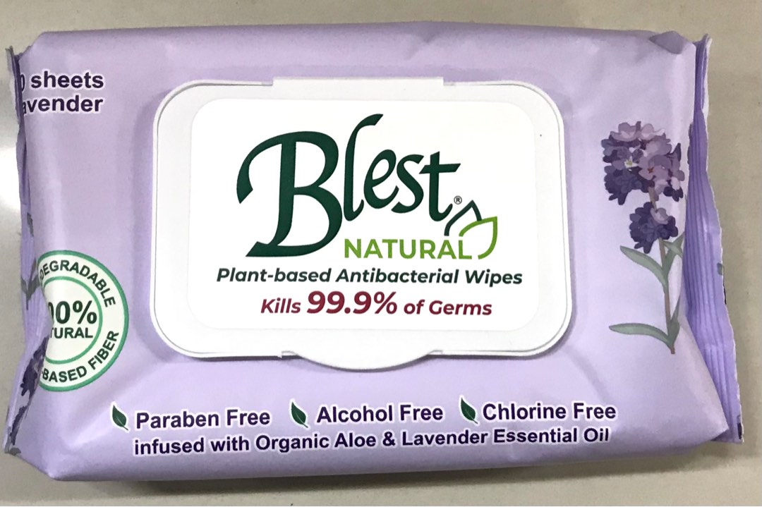 Blest Natural Lavender Wet Wipes 80 sheets Plant-Based. Antibacterial ...