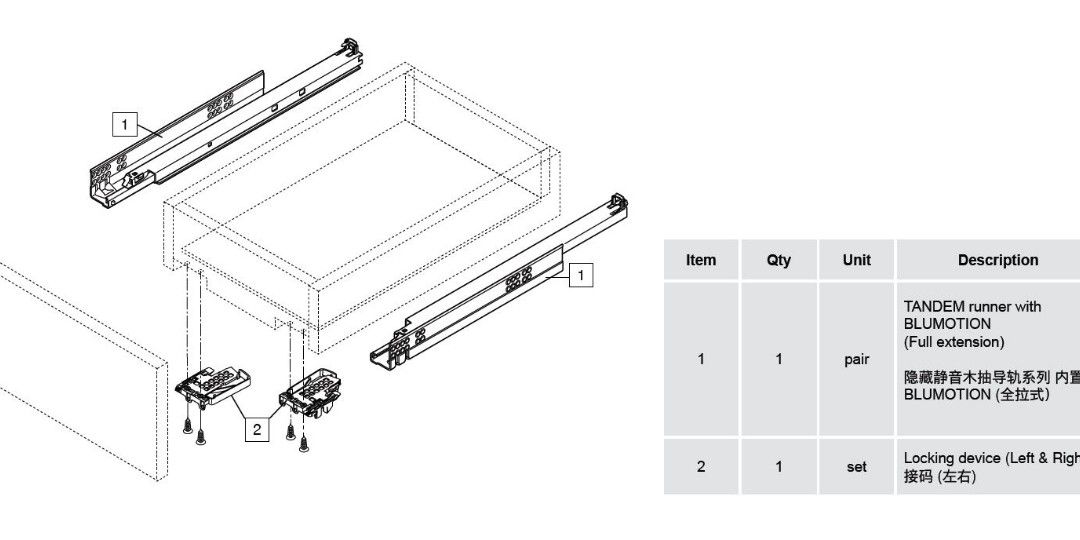 Blum Tandem Drawer Runners, Furniture & Home Living, Home Improvement ...