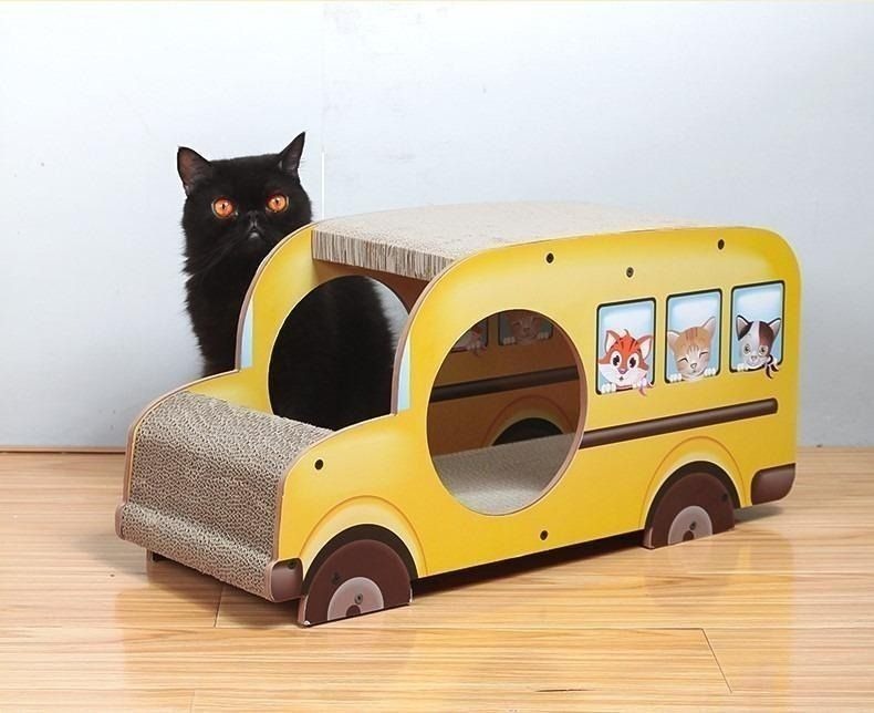 Cat Scratch Board Bed School Bus - non cat cage condo litter tree ...