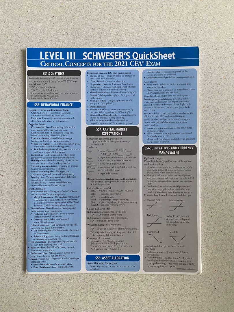 CFA level 3 formula sheets, Hobbies & Toys, Books & Magazines ...