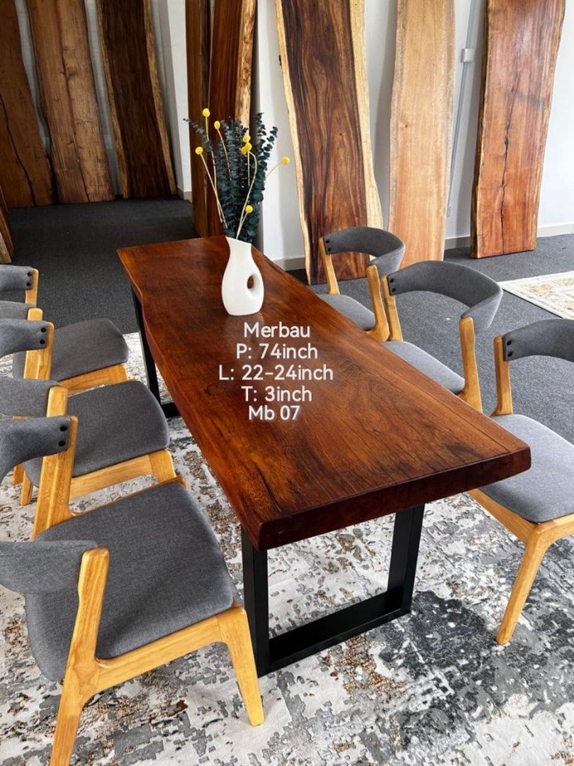 Dining table merbau slab, Furniture & Home Living, Furniture, Tables ...