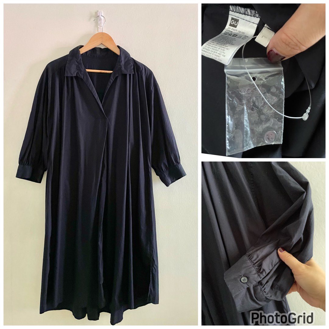 Gu navy blue poplin shirt dress on Carousell