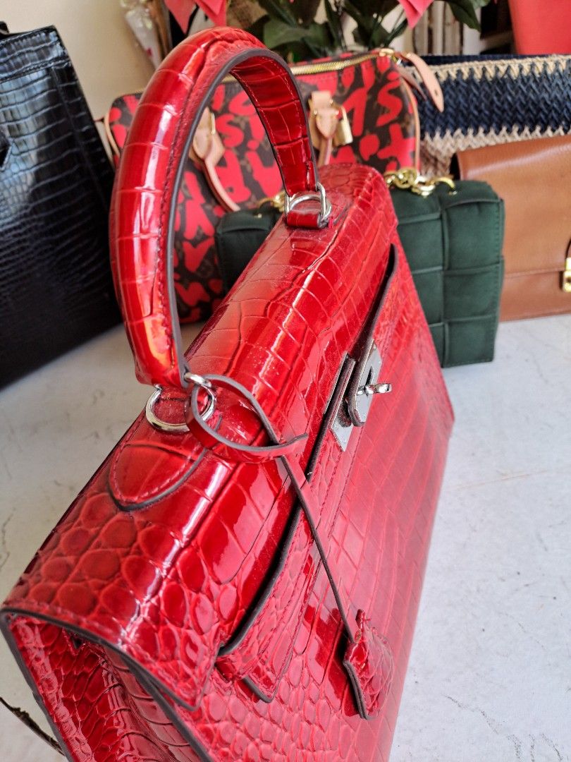 Hermes Kelly Croc Skin Red on Carousell