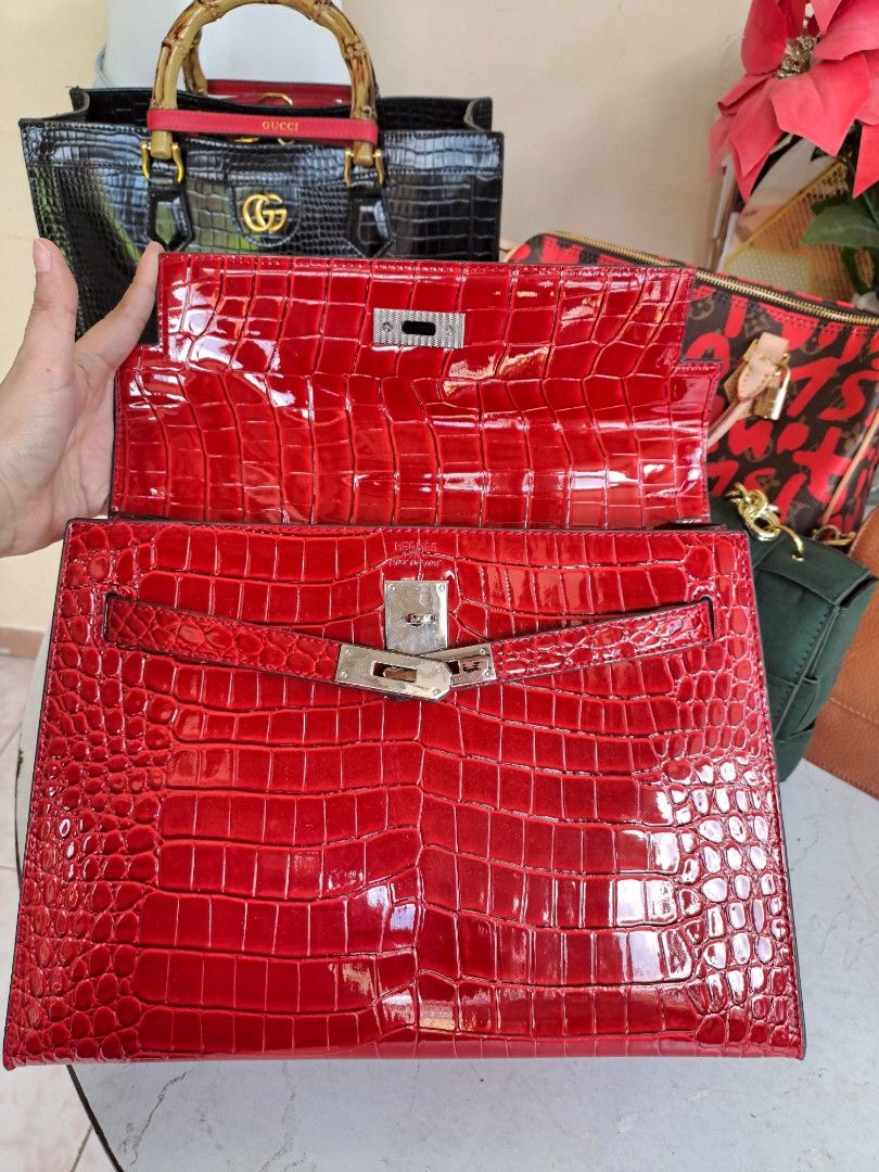 Hermes Kelly Croc Skin Red on Carousell