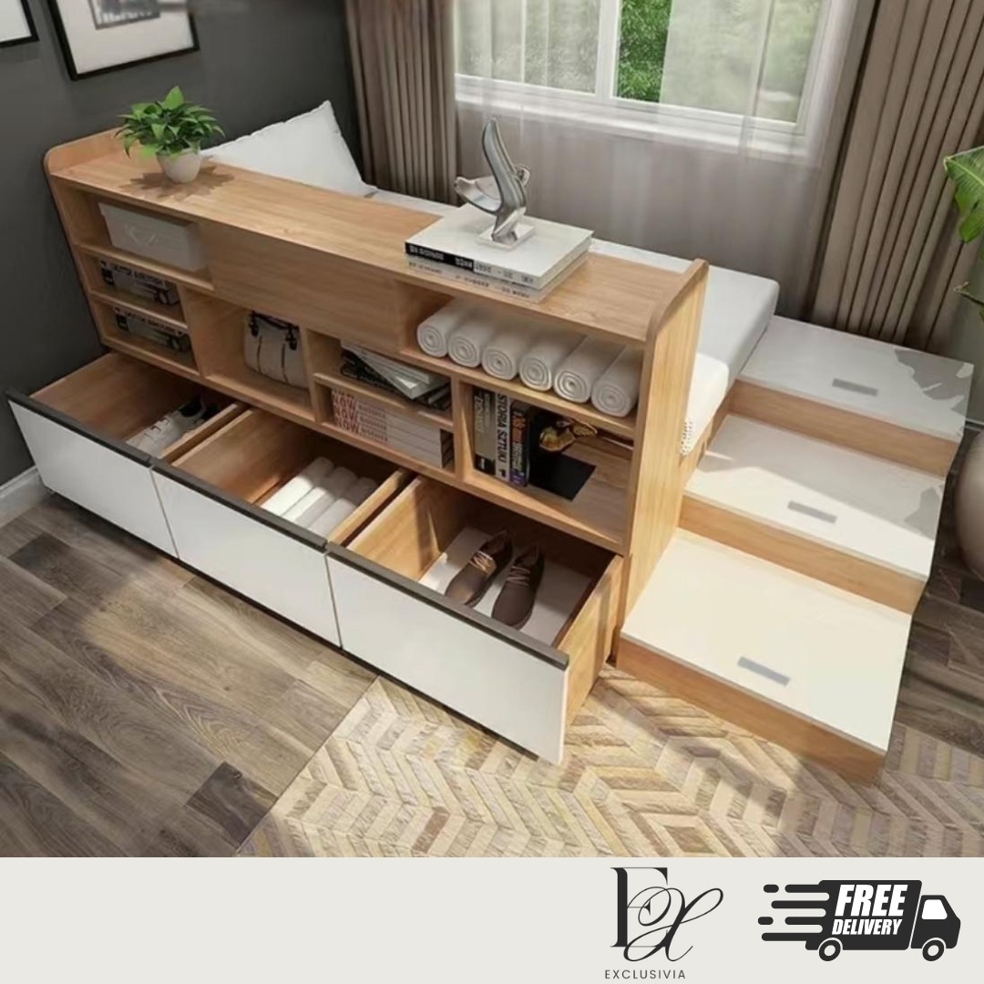 KYOTO Solid Wood Japanese Platform Storage Bed, Bedroom, Bed frame, Bed ...