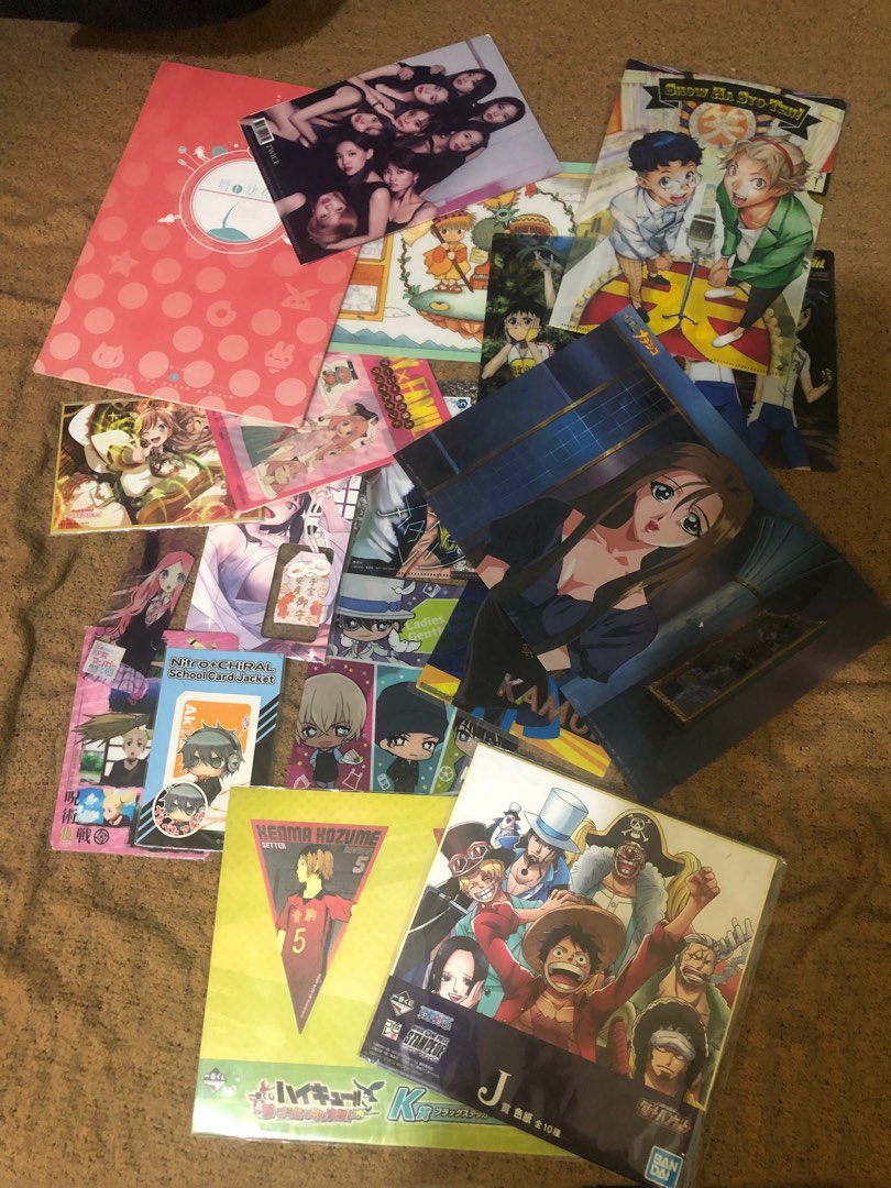 Lot set of anime collectible plastic folders and assorted art prints ...