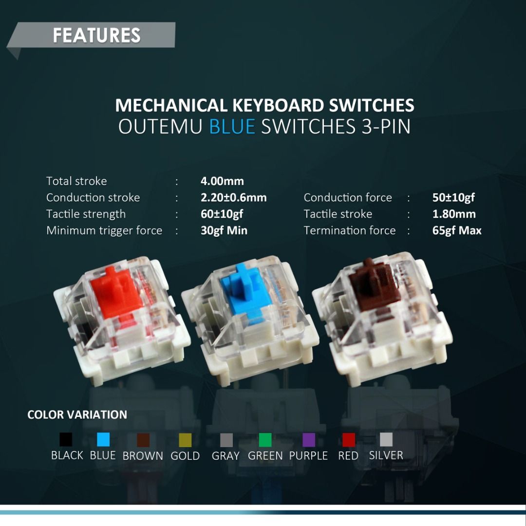 MECHANICAL KEYBOARD SWITCHES (1-PC per ORDER), OUTEMU BLUE SWITCHES 3 ...