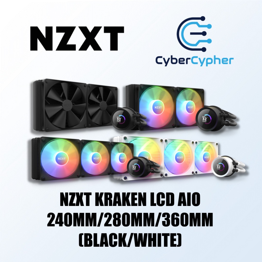 NZXT Kraken LCD AIO 240 280 360 (240mm/280mm/360mm) (Black/White) AIO ...