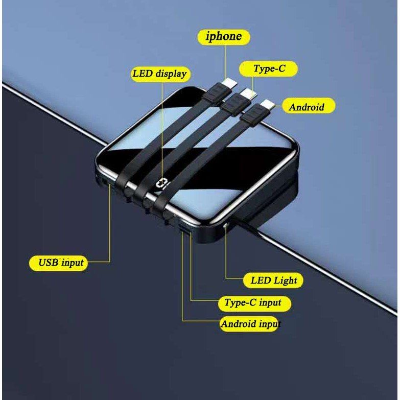 Power Bank 20000mAh Portable Charging Poverbank Mobile Phone LED Mirror ...