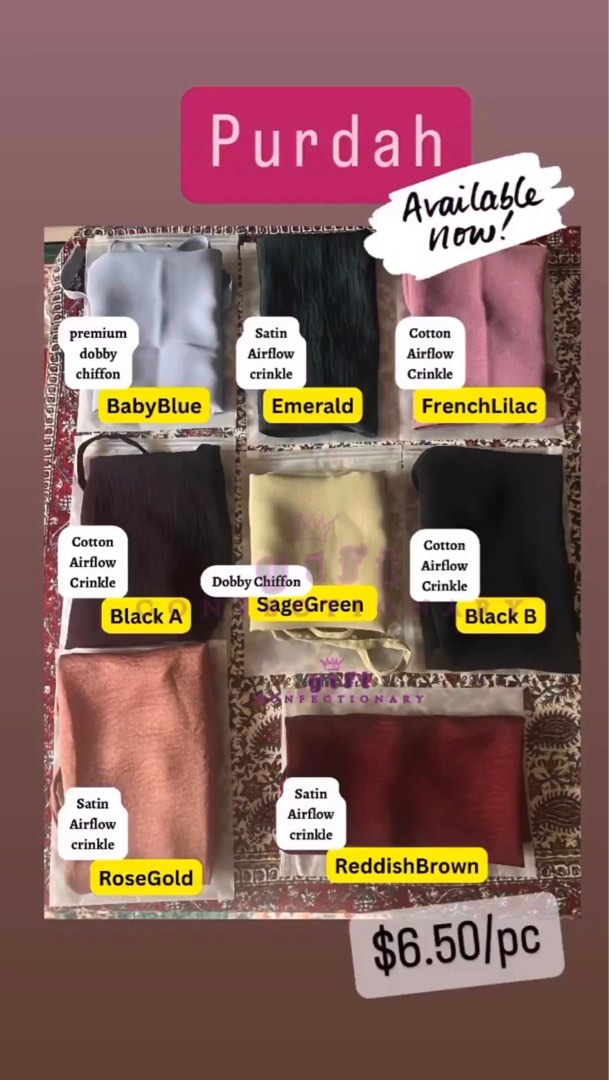 Purdah ($6.50 each), Women's Fashion, Muslimah Fashion, Hijabs on Carousell