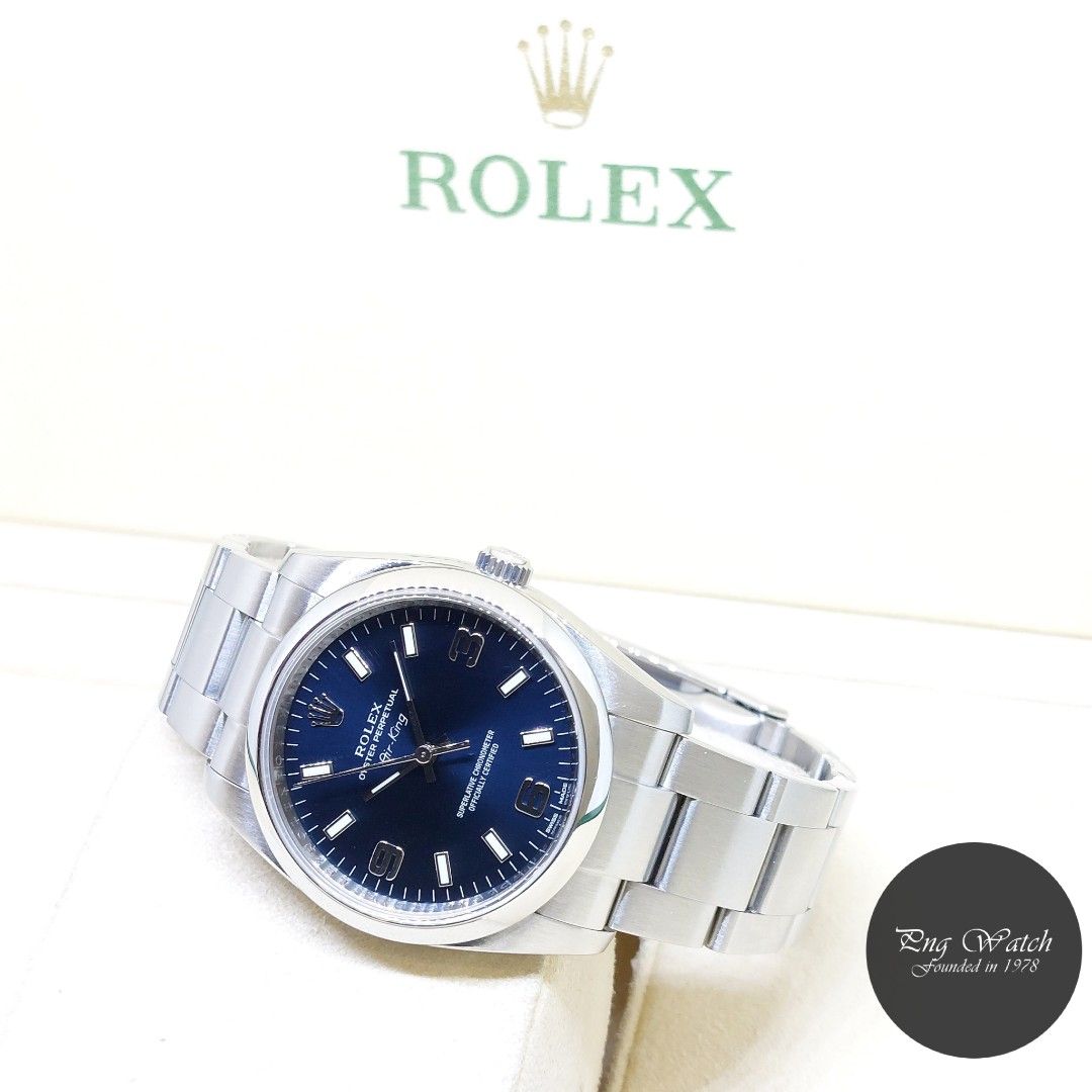 Rolex 34mm Oyster Perpetual Blue Dial Air-King REF: 114200 (AN Series), Luxury, Watches on Carousell