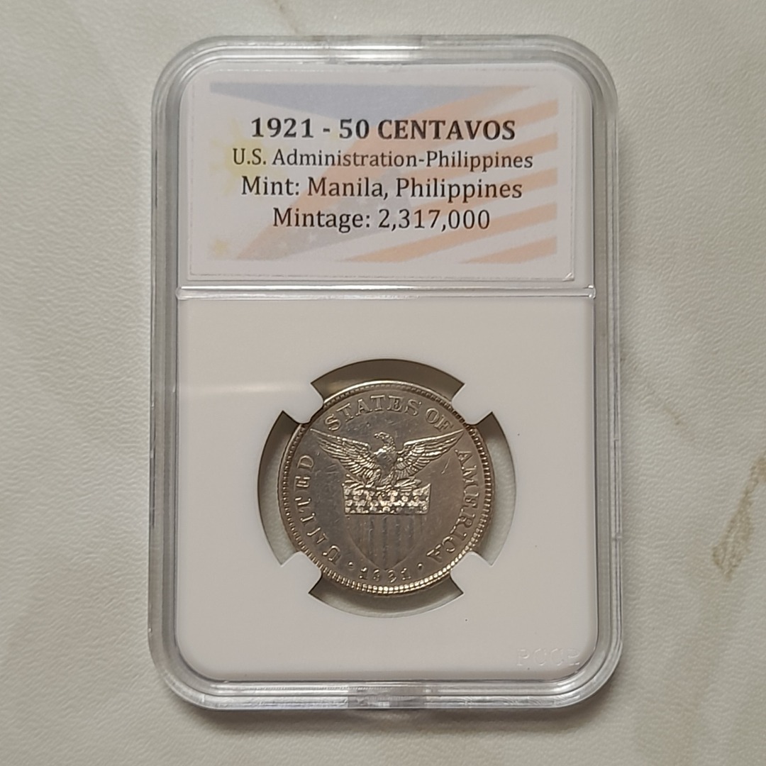 SILVER COIN: 1921 FIFTY 50-CENTAVOS - U.S. Philippine (USPI) Coin ...