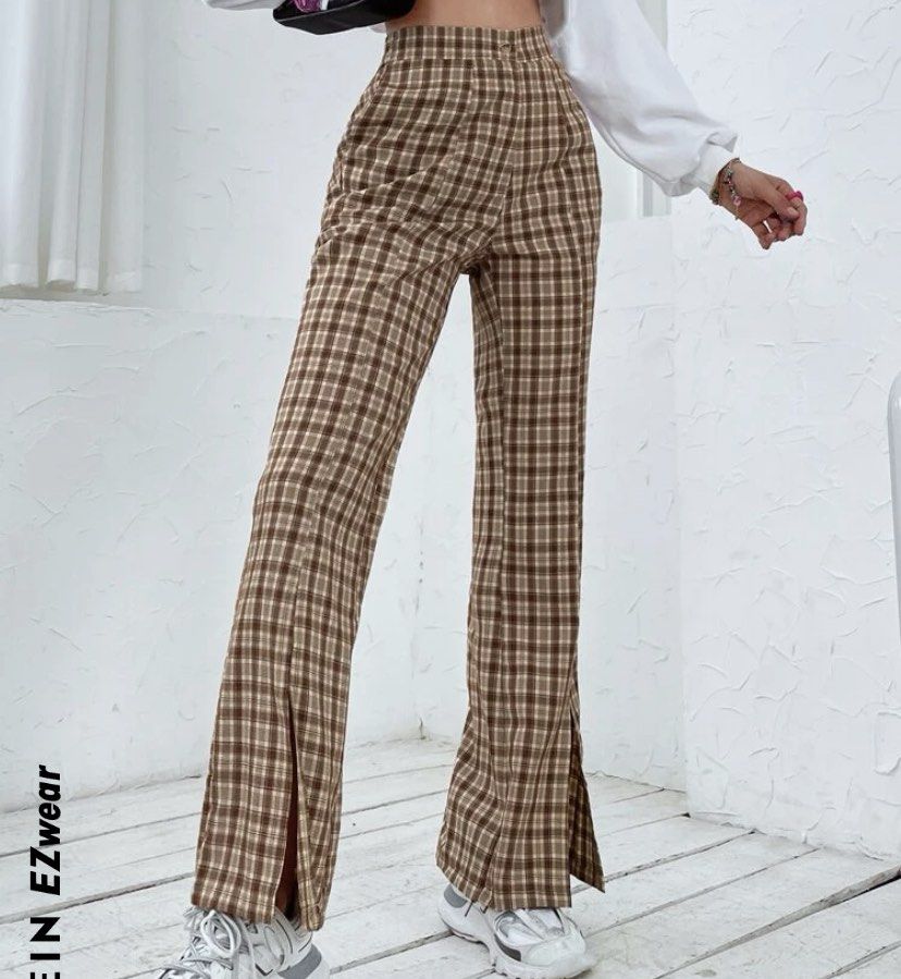 Split Plaid Pants, Women's Fashion, Bottoms, Other Bottoms on Carousell