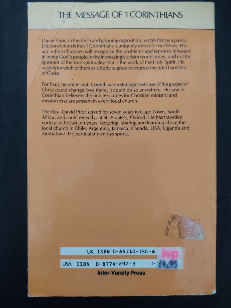 The Message of 1 Corinthians by David Prior, Hobbies & Toys, Books ...