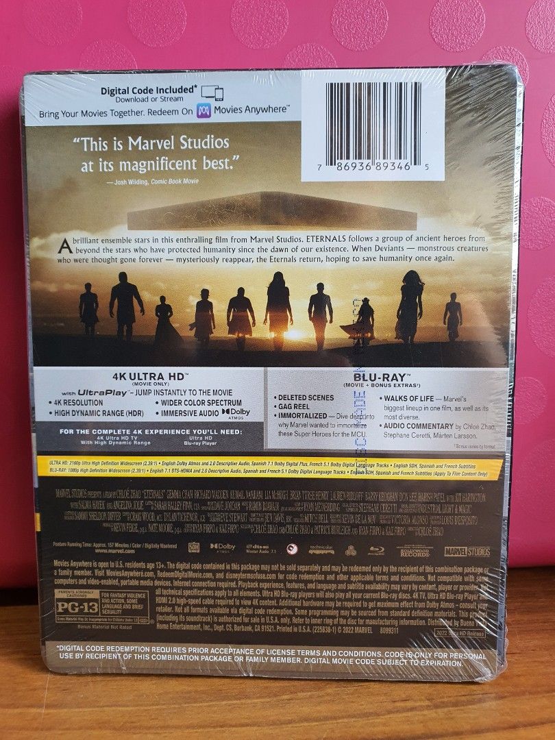 USA Blu Ray 4K UHD 4K UHD - Eternals (Wlmart Exclusive Enamel Pin, Gemma Chan, Angelina Jolie ...