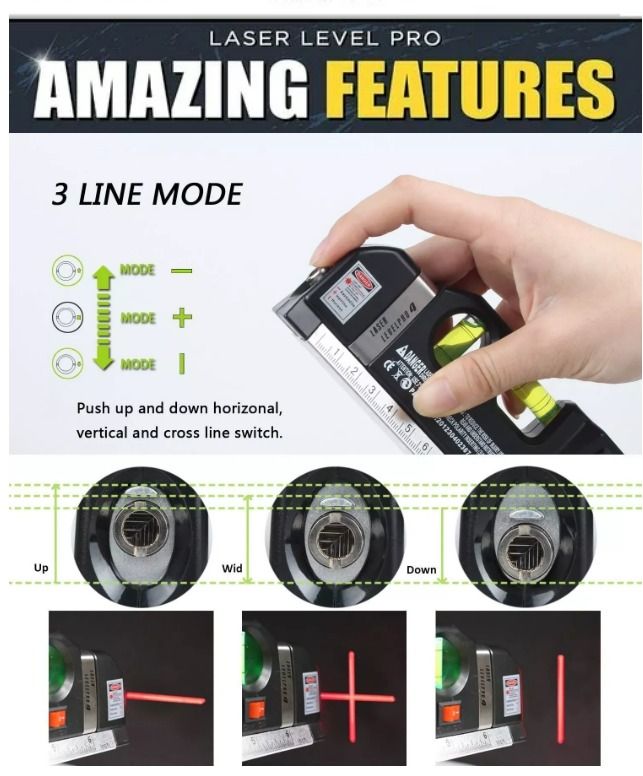 014) 3 IN 1 FIXIT LEVEL PRO 3 LASER MULTIFUNCTIONAL MEASUREMENT TOOLS EQUIPMENT (TAPE MEASURE ...