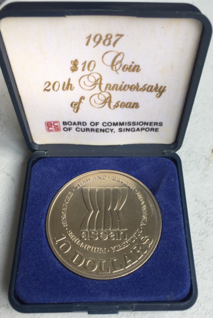 Ten (10) Dollars SGD Coin 1987 20th Anniversary of Asean Commemorative ...