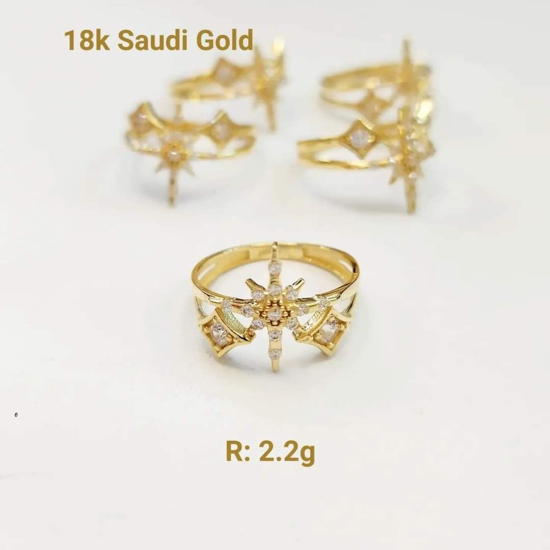 18k Saudi Gold Rings Star Shapes Design wkdk, Women's Fashion, Jewelry ...