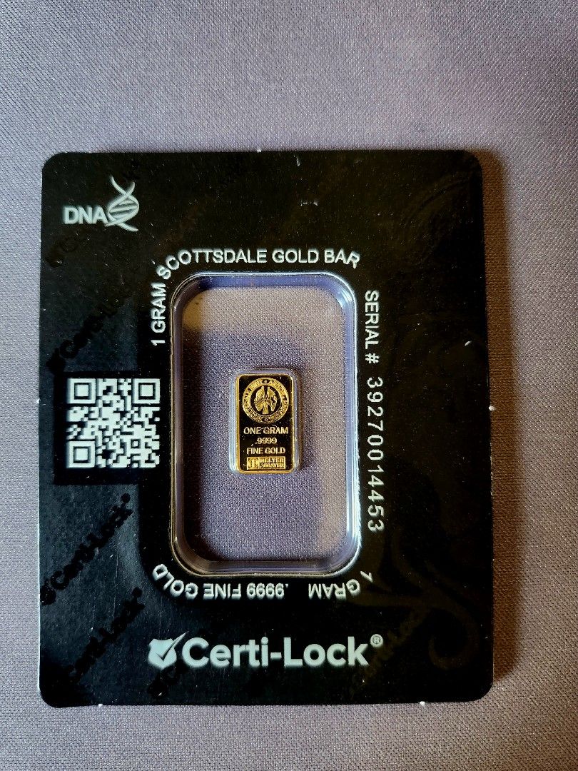 1 gram Gold Bar - Scottsdale Mint (In Certi-Lock® Assay, Black ...