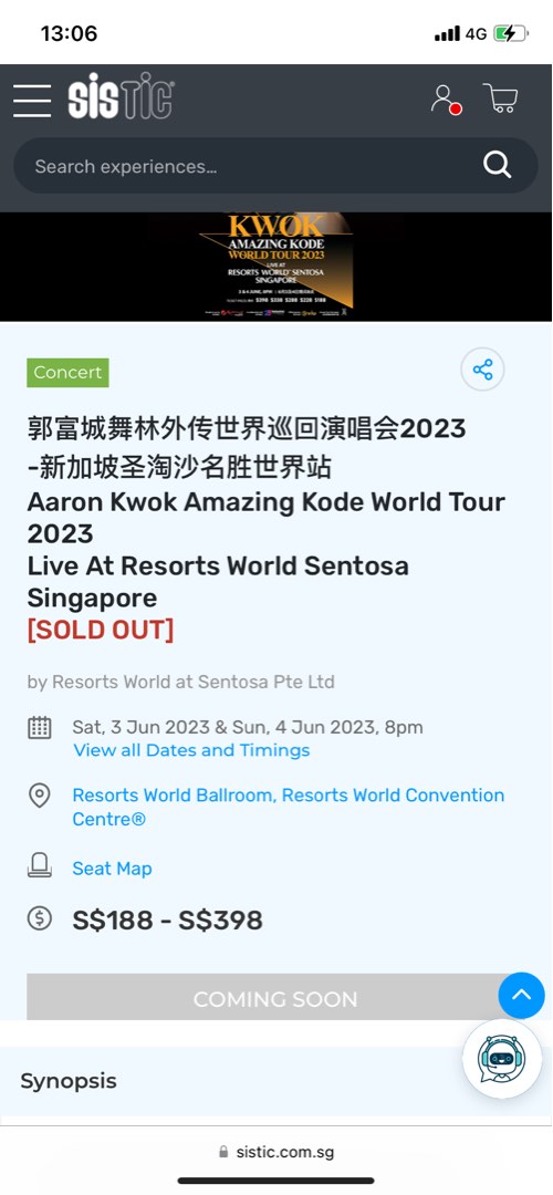 Aaron Kwok Concert Tickets Jun 2023 Singapore, Tickets & Vouchers, Event Tickets on Carousell