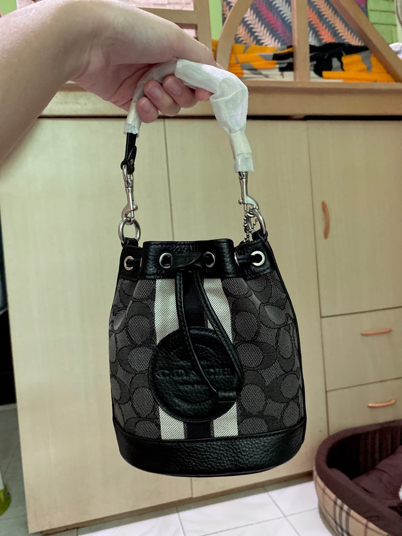 Authentic coach mini dempsey bucket bag black jacquard monogram, Luxury ...