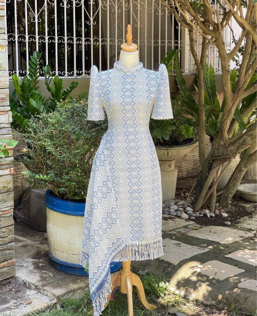 BLUE INABEL HANDWOVEN FILIPINIANA DRESS FOR RENT on Carousell