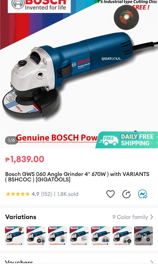 Bosch angle grinder GWS 060, Commercial & Industrial, Construction ...