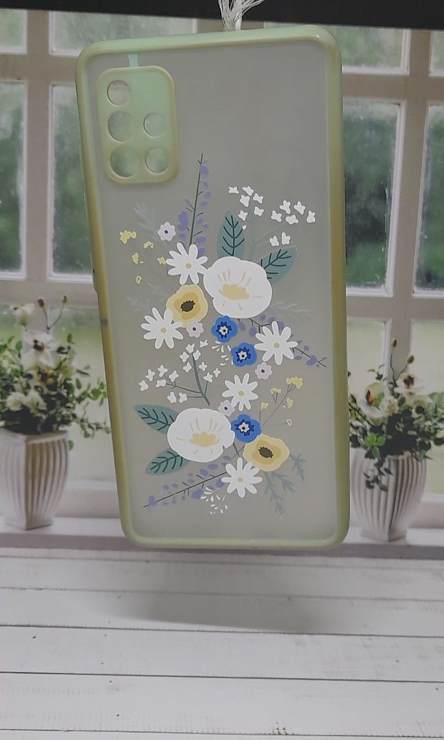 Casing Samsung A51 many kinds of aesthetic flower with green Base color ...