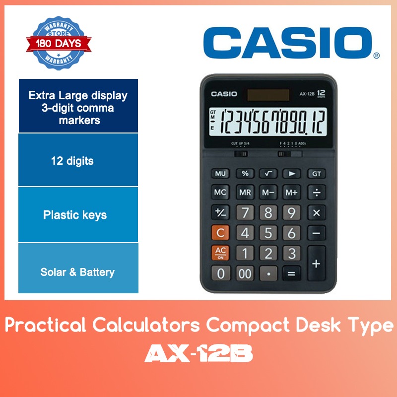 Casio AX-12B Practical Calculators Compact Desk Type WITH 6 MONTHS SHOP ...