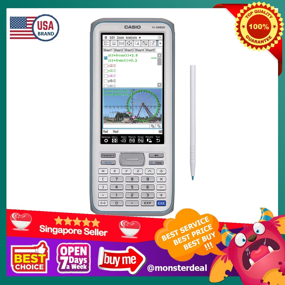 Casio fx-CG500 Touchscreen with Stylus Graphing Calculator, Gray, 4.8 Inch, Computers & Tech ...