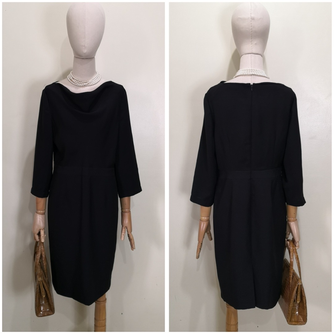 CL222 - G2000 Woman Essential Black Cowl Neck Semi-sheer Dress on Carousell